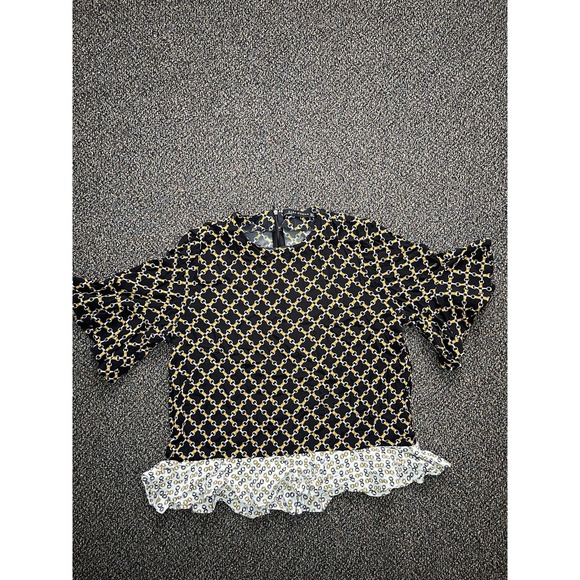 Zara | Tops | Zara Black Gold Chain Link High Low Peplum Ruffle Top ...
